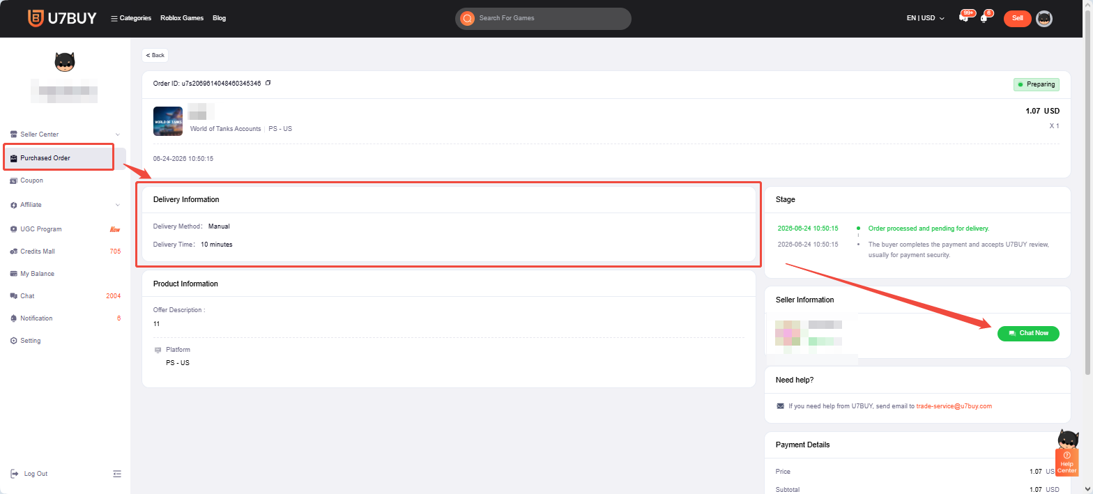 Where can I find my account after purchase? - Help Center | U7BUY